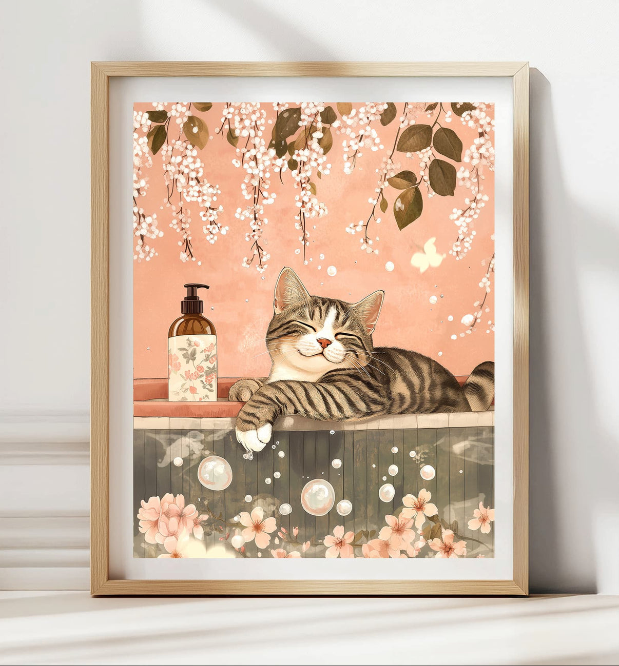 Tabby Cat in Bathtub Japandi Japan Art Ukiyo-e Print Bathroom Decor ...