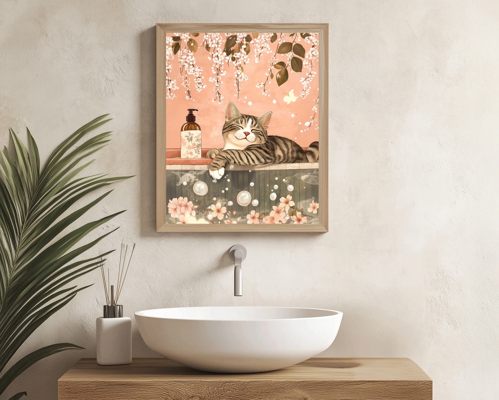 Tabby Cat in Bathtub Japandi Japan Art Ukiyo-e Print Bathroom Decor ...